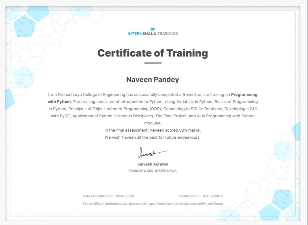 Naveen Pandey on LinkedIn: #pythonprogramming #internshala Naveen Pandey on LinkedIn: #pythonprogramming #internshala