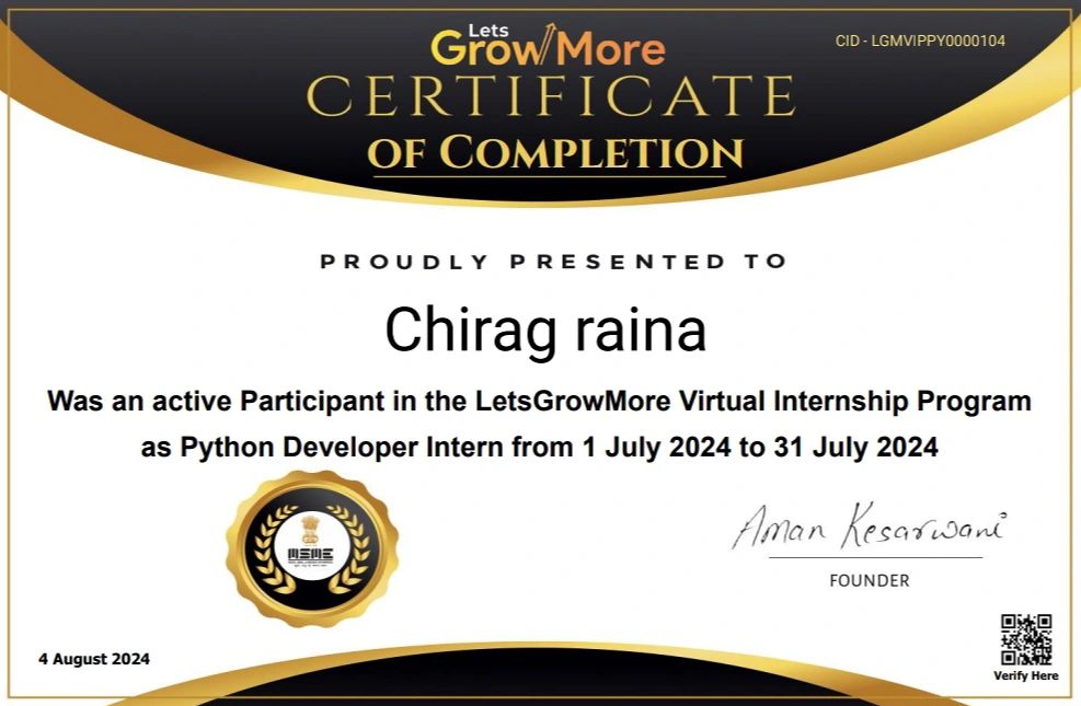 Chirag Raina on LinkedIn: #pythondeveloper #letsgrowmore Chirag Raina on LinkedIn: #pythondeveloper #letsgrowmore