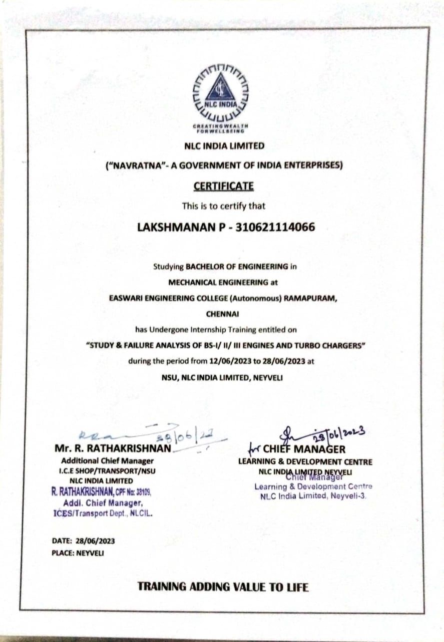 Lakshmanan P on LinkedIn: #internshipexperience #nlcindialimited # ... Lakshmanan P on LinkedIn: #internshipexperience #nlcindialimited # ...