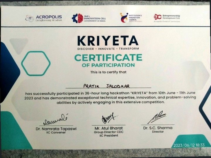 Pratik Jalodkar on LinkedIn: #connections #hackathon2023 #kriyeta # ... Pratik Jalodkar on LinkedIn: #connections #hackathon2023 #kriyeta # ...