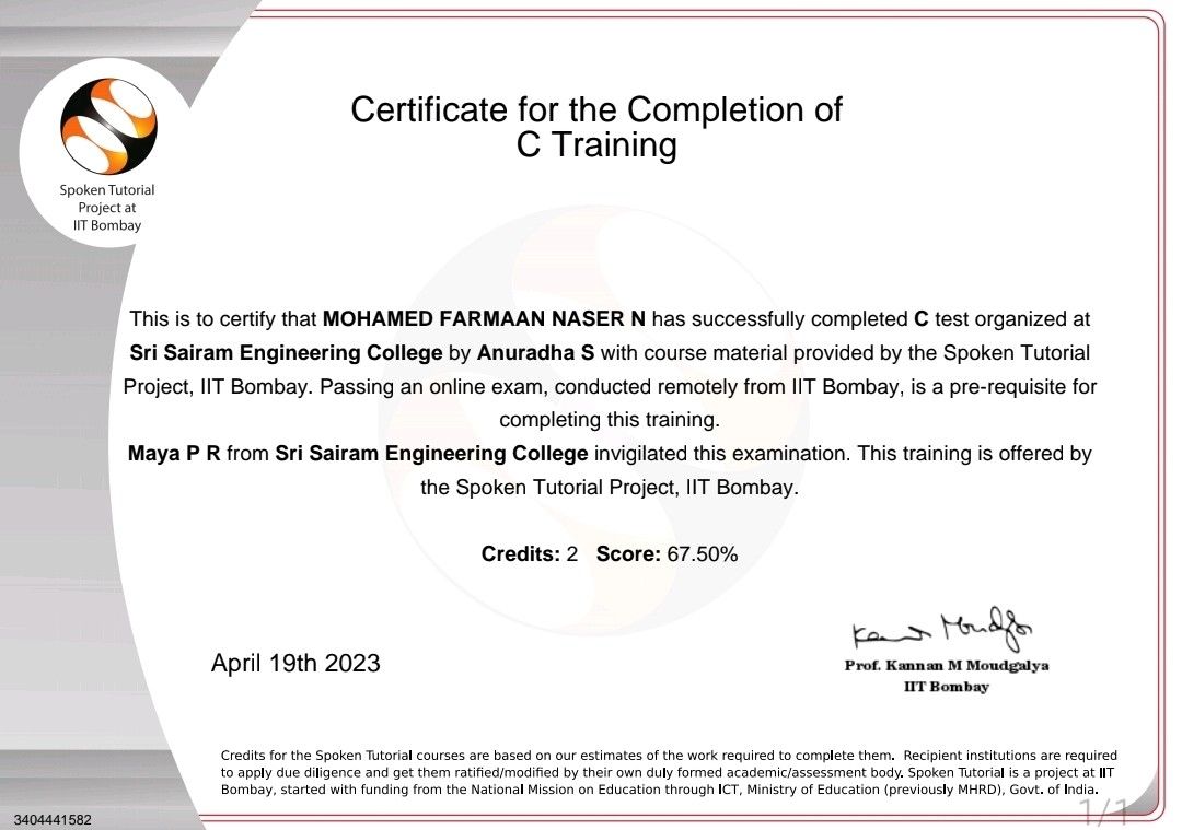Mohamed Farmaan Naser.N on LinkedIn: #iitbombay #cprogramming # ... Mohamed Farmaan Naser.N on LinkedIn: #iitbombay #cprogramming # ...