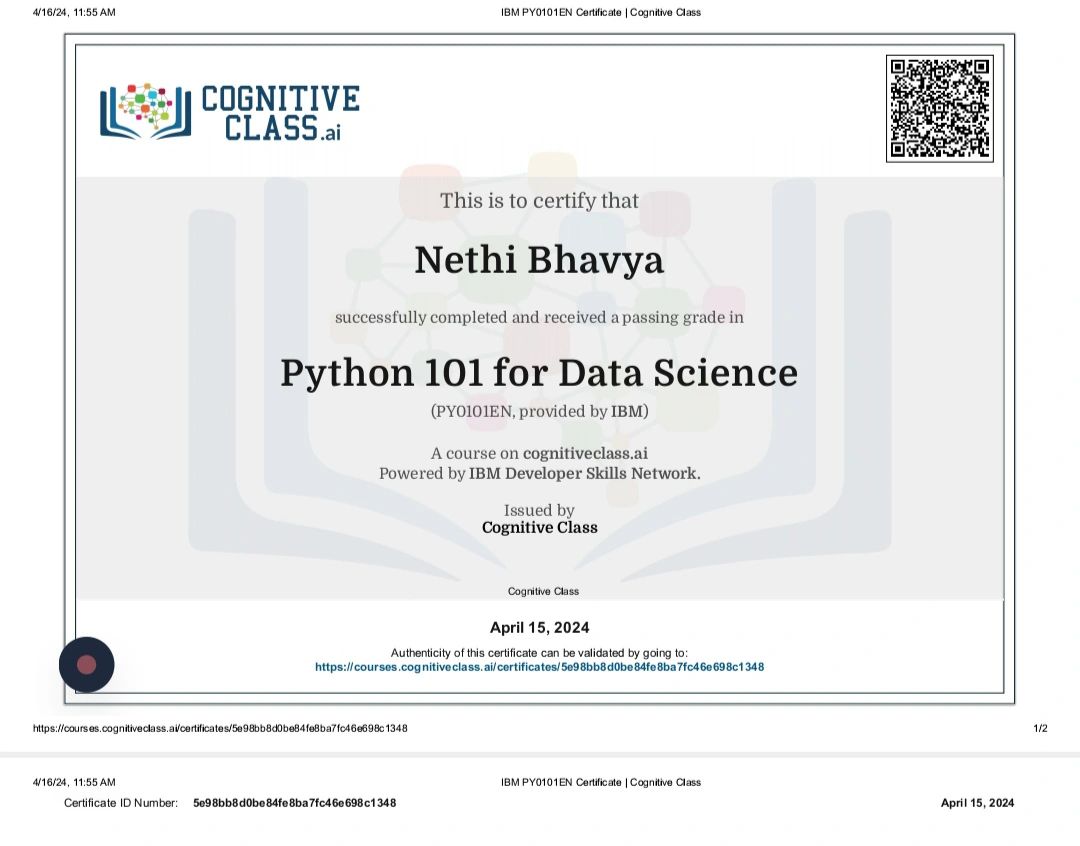 Nethi Bhavya on LinkedIn: PYTHON FOR DATA SCIENCE-certified by IBM Nethi Bhavya on LinkedIn: PYTHON FOR DATA SCIENCE-certified by IBM
