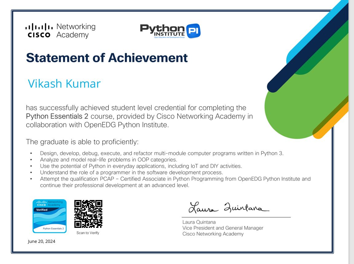 Vikash Kumar on LinkedIn: Just earned the Python Essentials 2 Badge by ... Vikash Kumar on LinkedIn: Just earned the Python Essentials 2 Badge by ...
