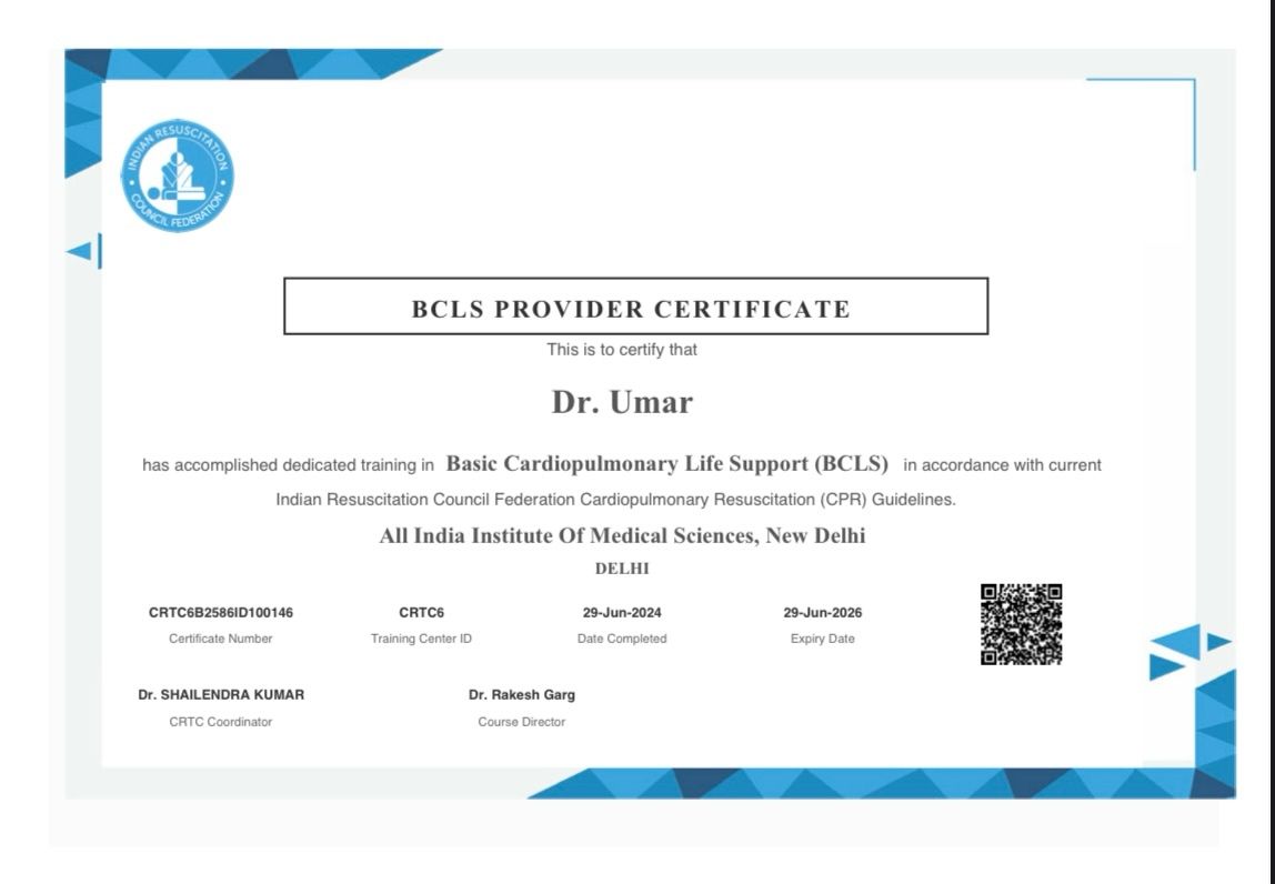 Mohammad Umar on LinkedIn: BCLS and CCLS certified Mohammad Umar on LinkedIn: BCLS and CCLS certified