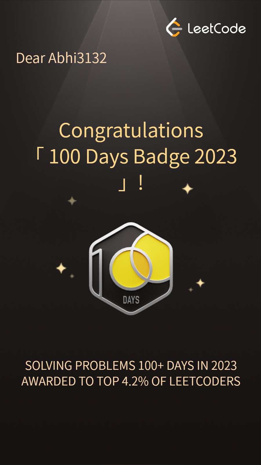 🚀 100-Days Badge Unlocked! 🎉 A victory on LeetCode! | Abhishek Singh ... 🚀 100-Days Badge Unlocked! 🎉 A victory on LeetCode! | Abhishek Singh ...