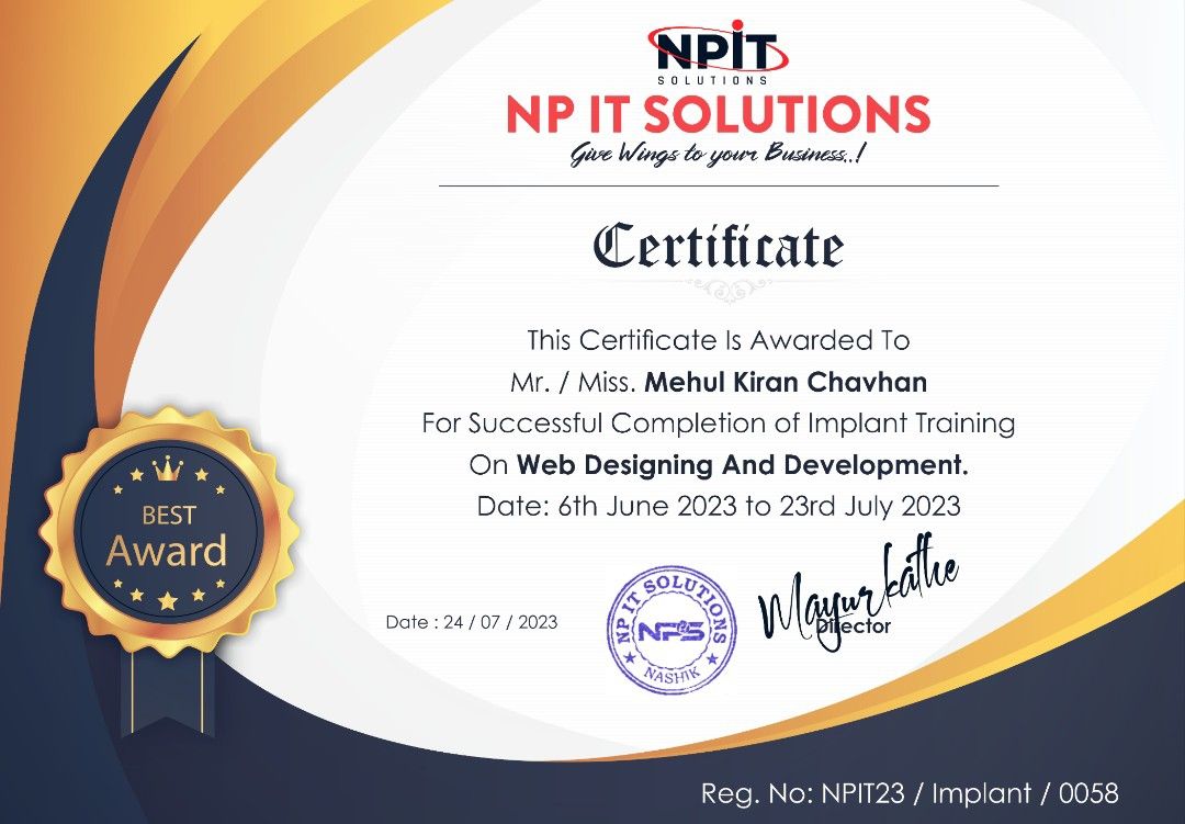 Mehul Chavhan on LinkedIn: #internship #certificate #training # ... Mehul Chavhan on LinkedIn: #internship #certificate #training # ...