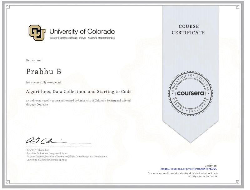 Prabhu B on LinkedIn: #universityofcolorado #coursera #certification Prabhu B on LinkedIn: #universityofcolorado #coursera #certification