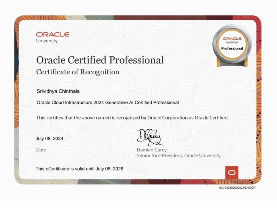 Srividhya Chinthala on LinkedIn: #oracle #generativeai Srividhya Chinthala on LinkedIn: #oracle #generativeai