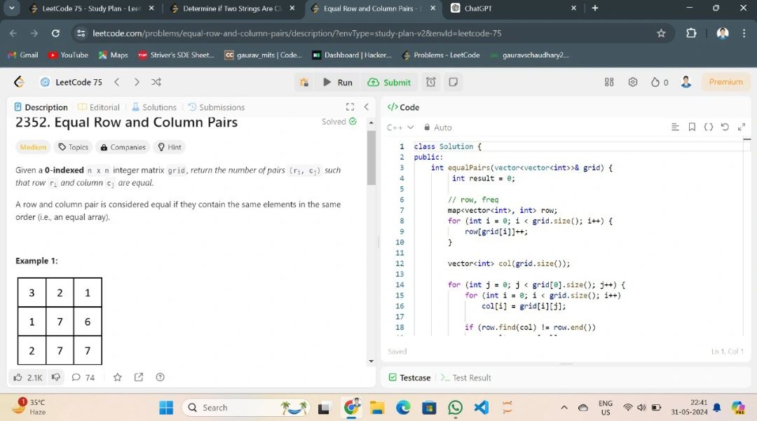 Day 23 of Leetcode challenge: Matching Rows and Columns | Gaurav ... Day 23 of Leetcode challenge: Matching Rows and Columns | Gaurav ...