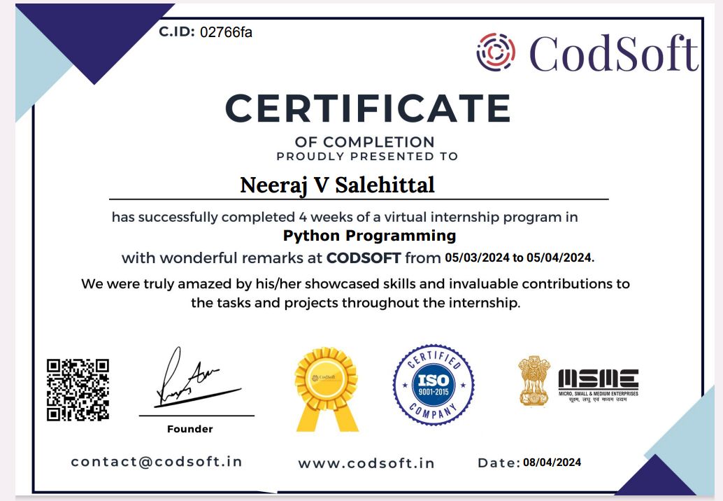 Neeraj Salehittal on LinkedIn: #codsoft Neeraj Salehittal on LinkedIn: #codsoft