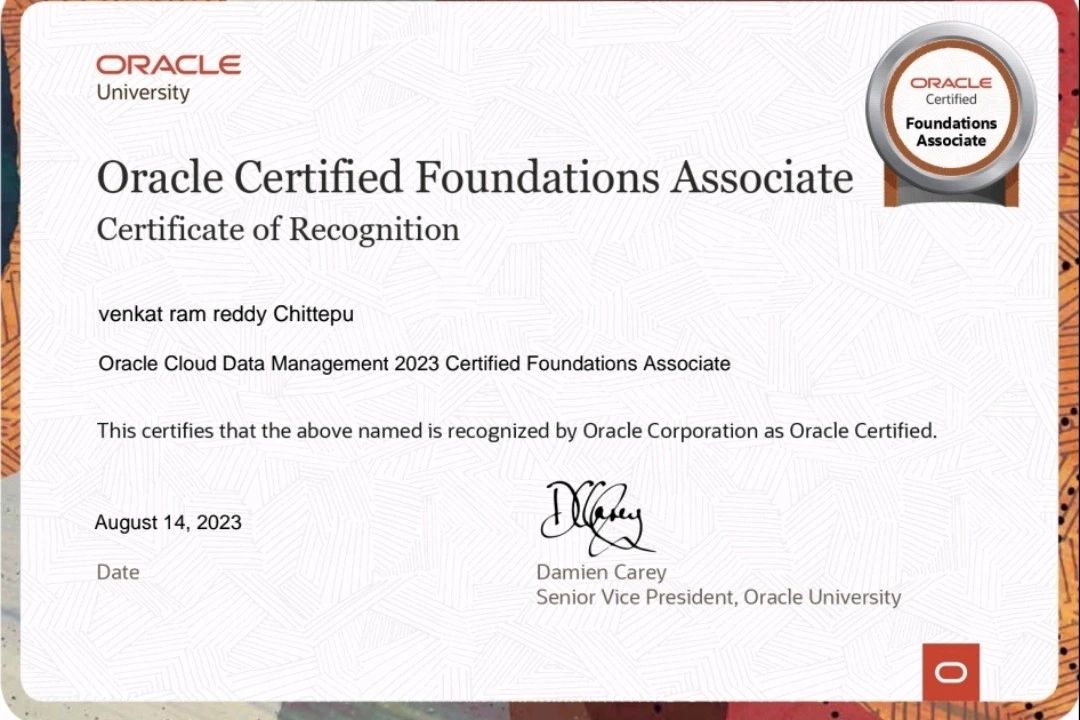 Venkat ram on LinkedIn: #oraclecertified #datamanagementchampion # ... Venkat ram on LinkedIn: #oraclecertified #datamanagementchampion # ...