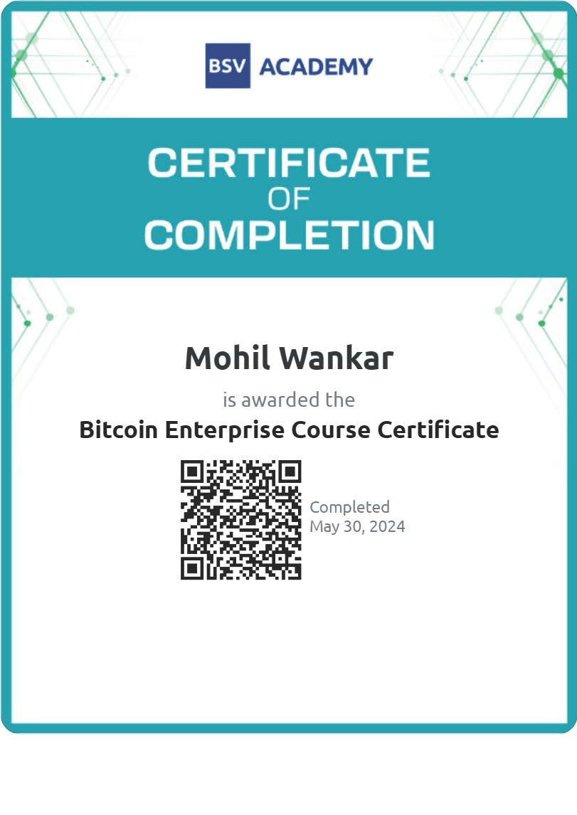 Mohil Wankar on LinkedIn: Just completed this course from BSV Academy ... Mohil Wankar on LinkedIn: Just completed this course from BSV Academy ...