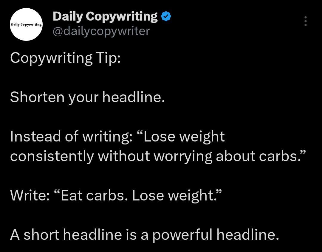 Daily Copywriting on LinkedIn: Copywriting Tip: Shorten your headline ... Daily Copywriting on LinkedIn: Copywriting Tip: Shorten your headline ...