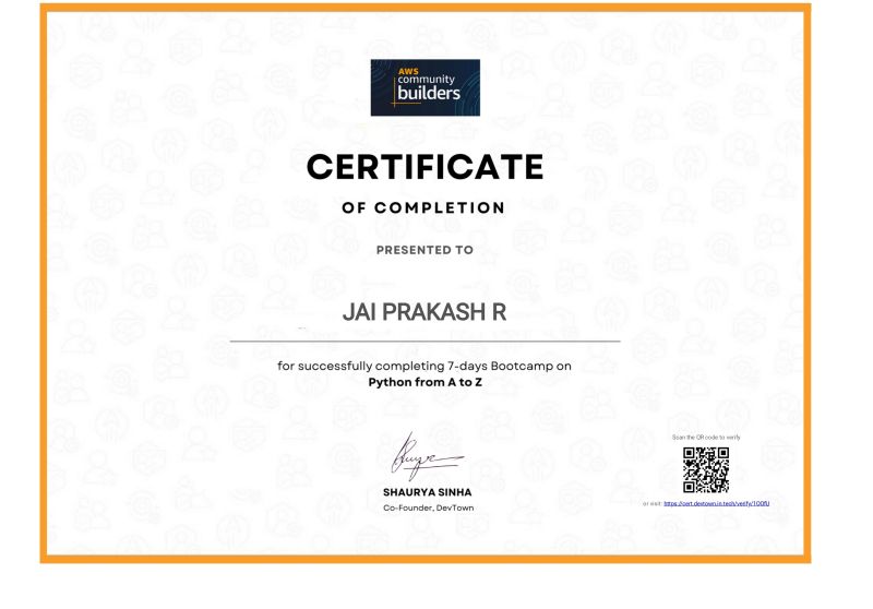 Jai Prakash Ramesh on LinkedIn: #startupindia #devtown #python # ... Jai Prakash Ramesh on LinkedIn: #startupindia #devtown #python # ...