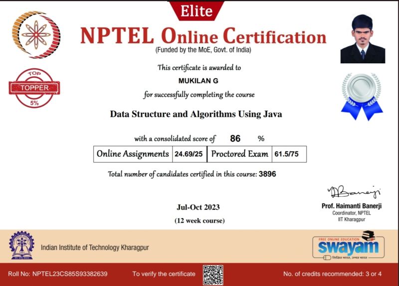 Mukilan Gunasekaran on LinkedIn: #nptel #python #java #dsa # ... Mukilan Gunasekaran on LinkedIn: #nptel #python #java #dsa # ...