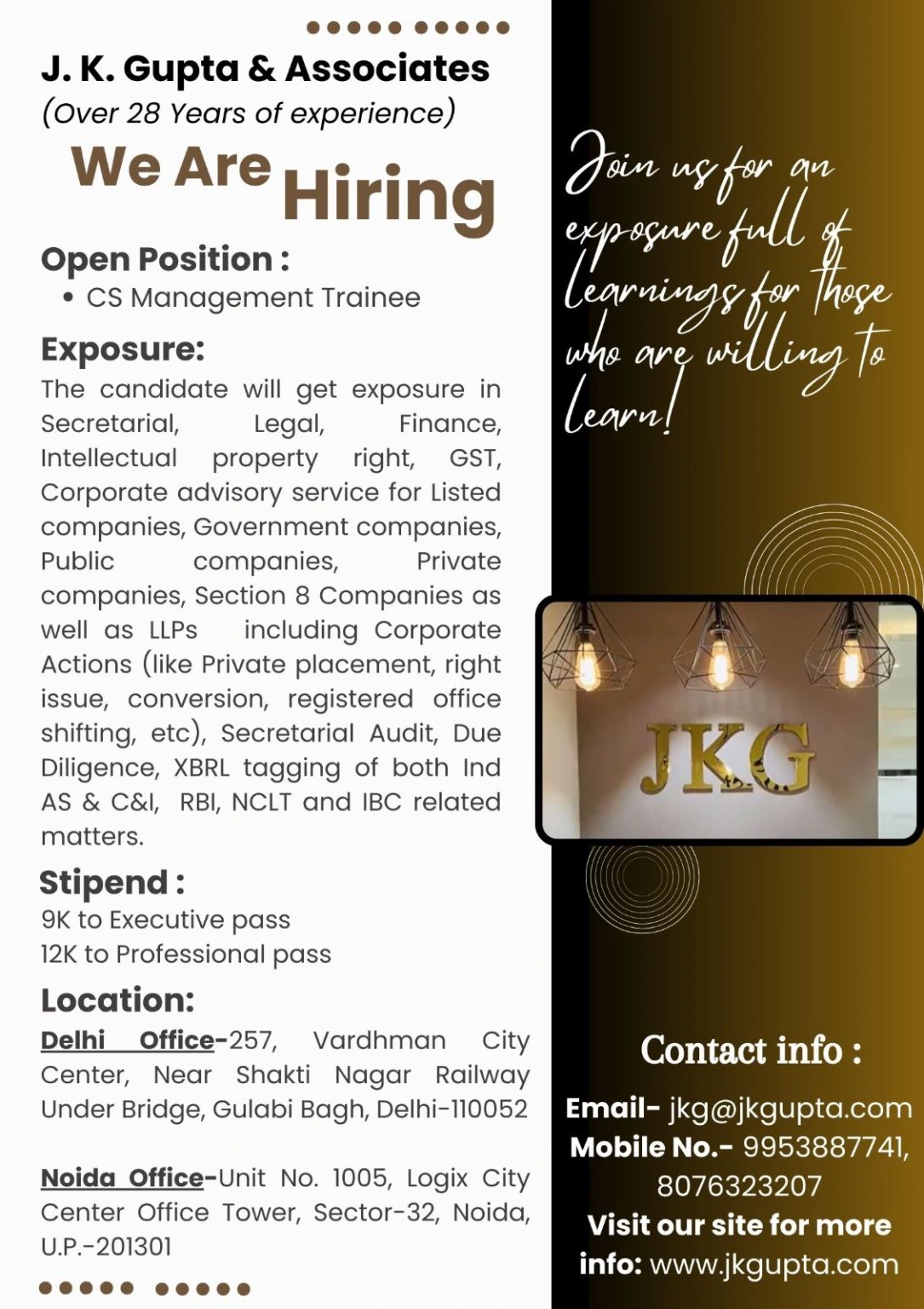 Priyanka Goel on LinkedIn: Hiring#CS Management Trainee# J. K. Gupta ... Priyanka Goel on LinkedIn: Hiring#CS Management Trainee# J. K. Gupta ...