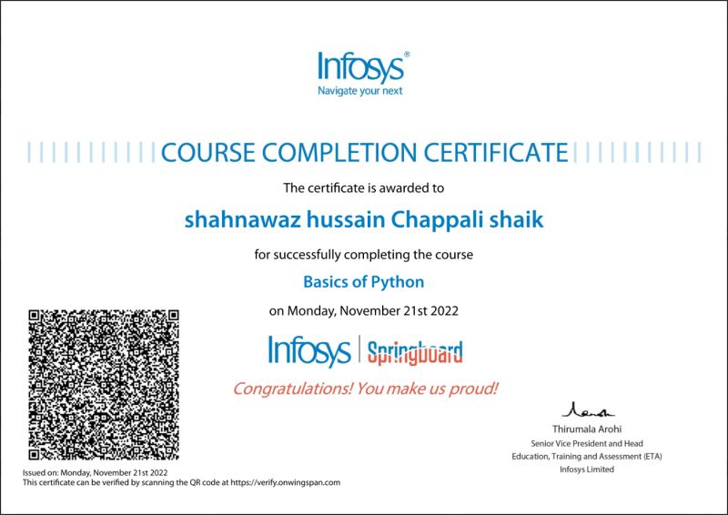 Chappali Shaik Shahnawaz Hussain on LinkedIn: #infosysspringboard # ... Chappali Shaik Shahnawaz Hussain on LinkedIn: #infosysspringboard # ...