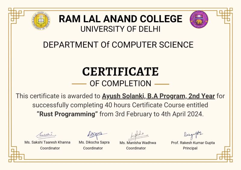 Ayush solanki on LinkedIn: #rustprogramming #certificate #learning # ... Ayush solanki on LinkedIn: #rustprogramming #certificate #learning # ...