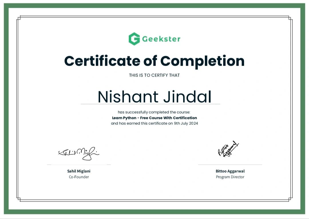 Nishant Jindal on LinkedIn: #geekster #python Nishant Jindal on LinkedIn: #geekster #python