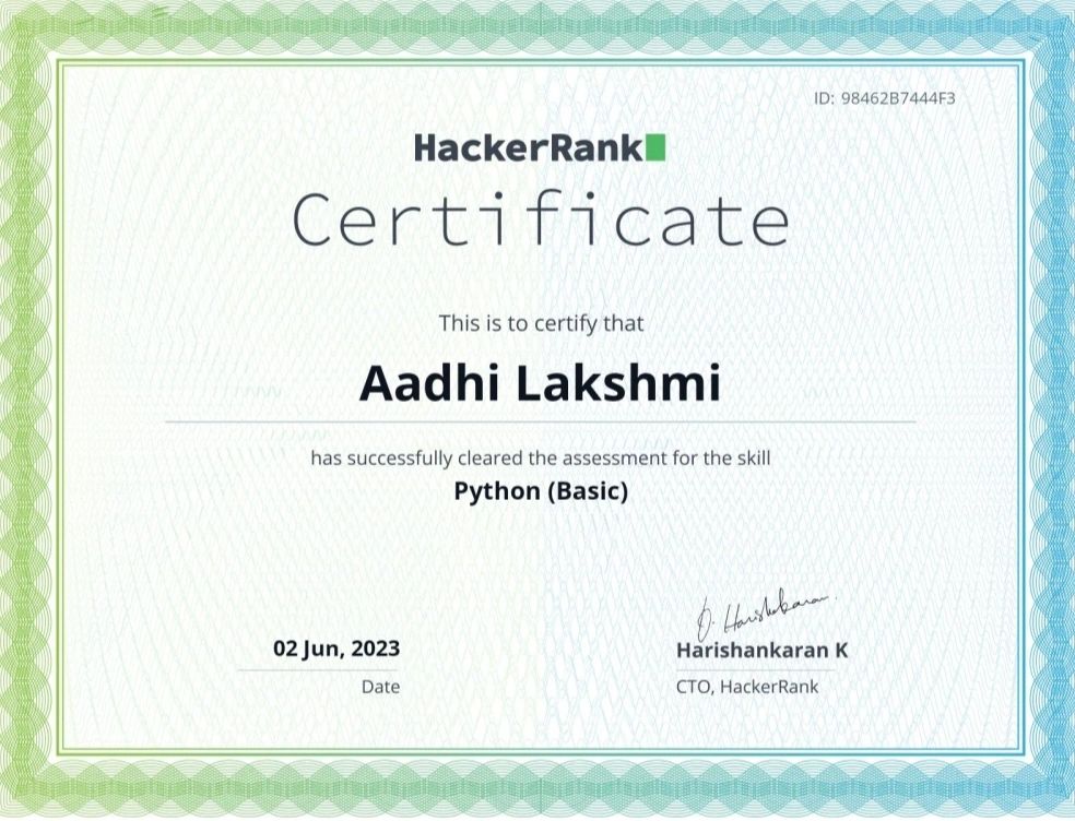 Adi Lakshmi Thogati on LinkedIn: #hackerrank #python #javascript # ... Adi Lakshmi Thogati on LinkedIn: #hackerrank #python #javascript # ...
