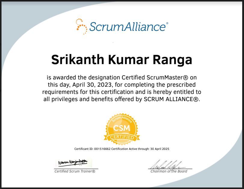 Srikanth Kumar Ranga, PMP® CSM® on LinkedIn: #scrummaster # ... Srikanth Kumar Ranga, PMP® CSM® on LinkedIn: #scrummaster # ...