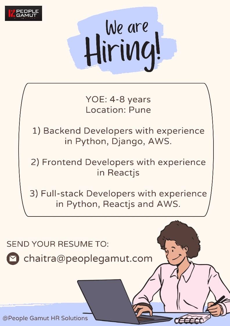Chaitra Achar on LinkedIn: #hiring #python #django #aws #reactjs # ... Chaitra Achar on LinkedIn: #hiring #python #django #aws #reactjs # ...
