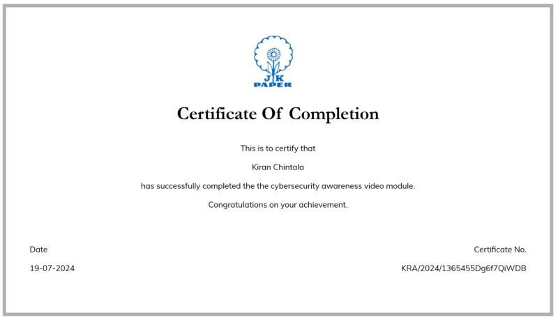 Kiran Chintala on LinkedIn: Successfully completed Cyber Security ... Kiran Chintala on LinkedIn: Successfully completed Cyber Security ...