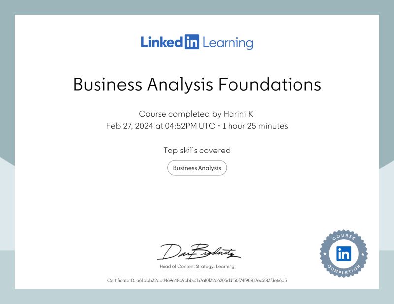 Harini K on LinkedIn: Certificate of Completion Harini K on LinkedIn: Certificate of Completion