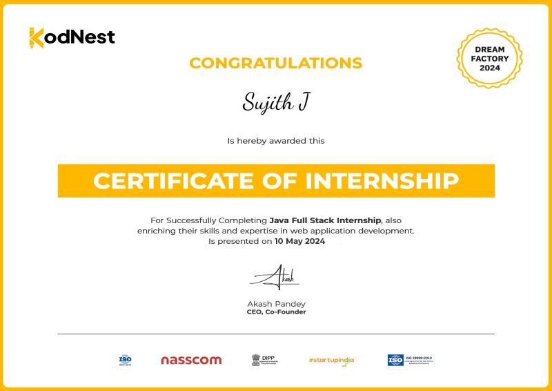 Sujith Jayaprakash on LinkedIn: #internship #java #dreamfactory2024 # ... Sujith Jayaprakash on LinkedIn: #internship #java #dreamfactory2024 # ...
