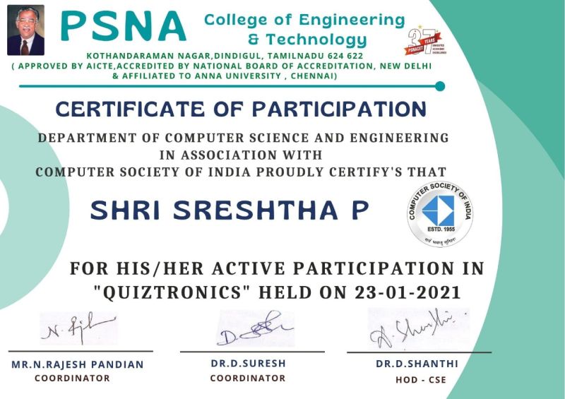SHRI SRESHTHA P on LinkedIn: I participated in QUIZTRONICS SHRI SRESHTHA P on LinkedIn: I participated in QUIZTRONICS