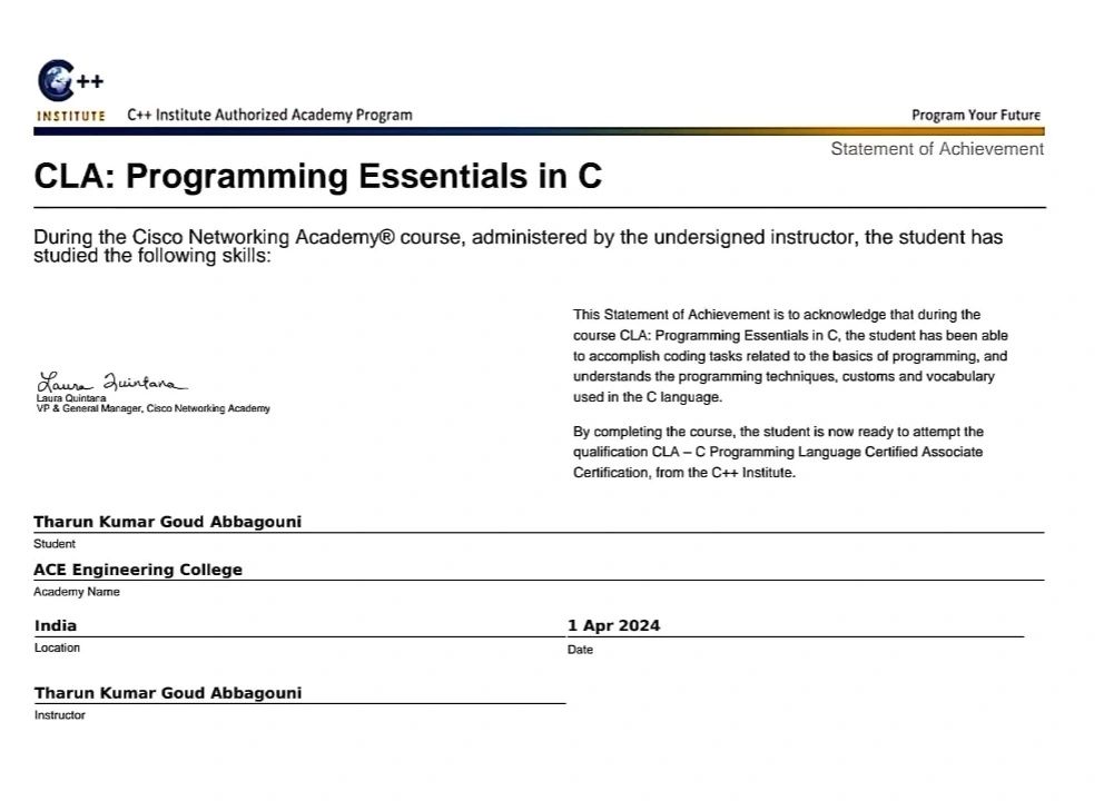 Tharun Abbagouni on LinkedIn: Successfully completed programming ... Tharun Abbagouni on LinkedIn: Successfully completed programming ...