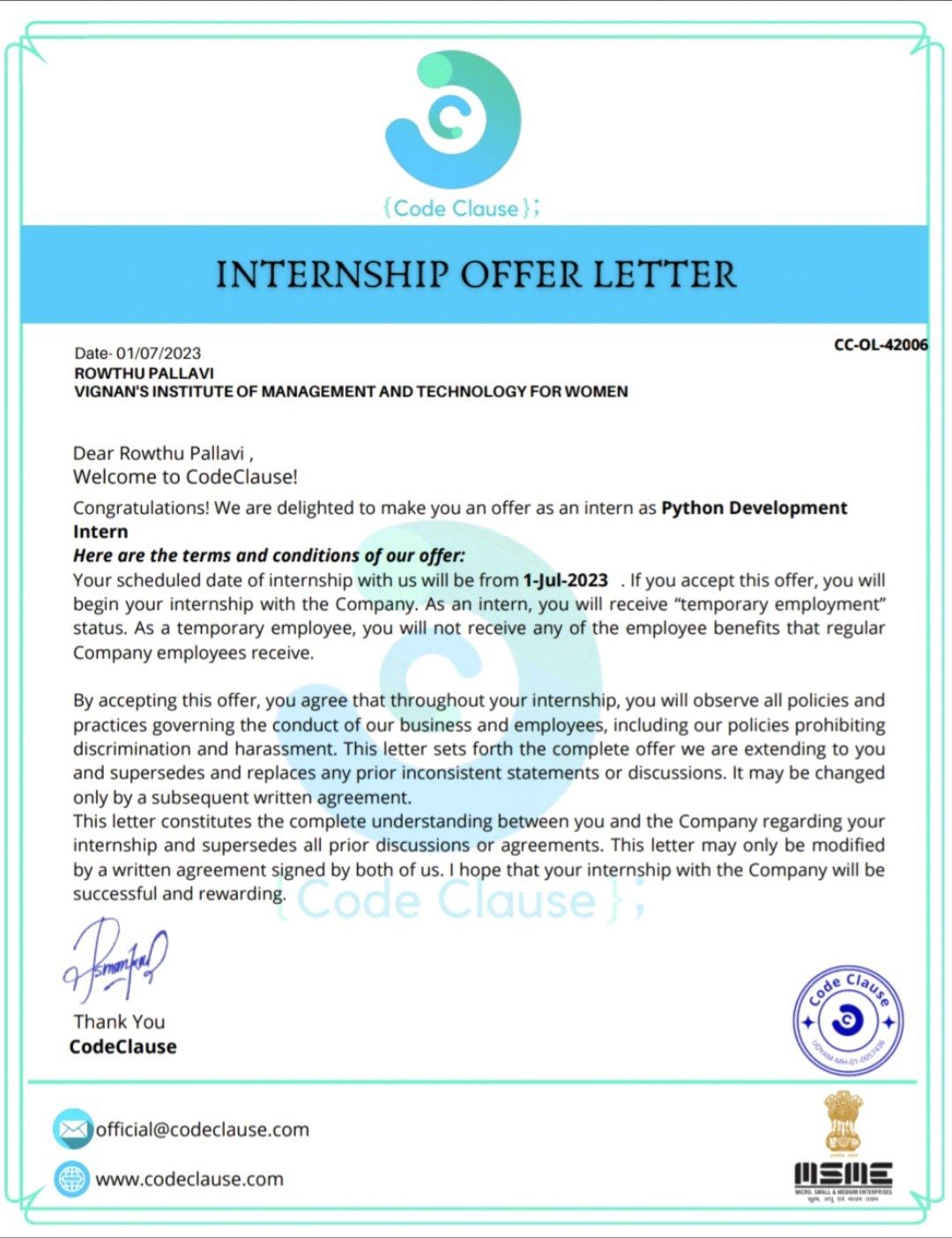 Pallavi Rowthu on LinkedIn: #codeclause #internship #pythondevelopment Pallavi Rowthu on LinkedIn: #codeclause #internship #pythondevelopment