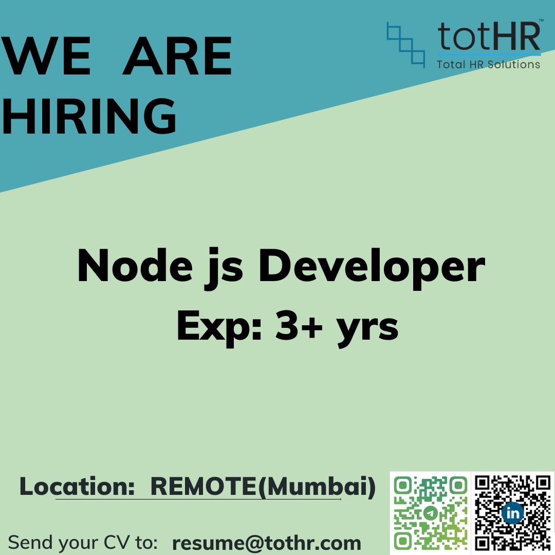totHR on LinkedIn: #node #nodejsdeveloper #javascript #remote #mumbai # ... totHR on LinkedIn: #node #nodejsdeveloper #javascript #remote #mumbai # ...