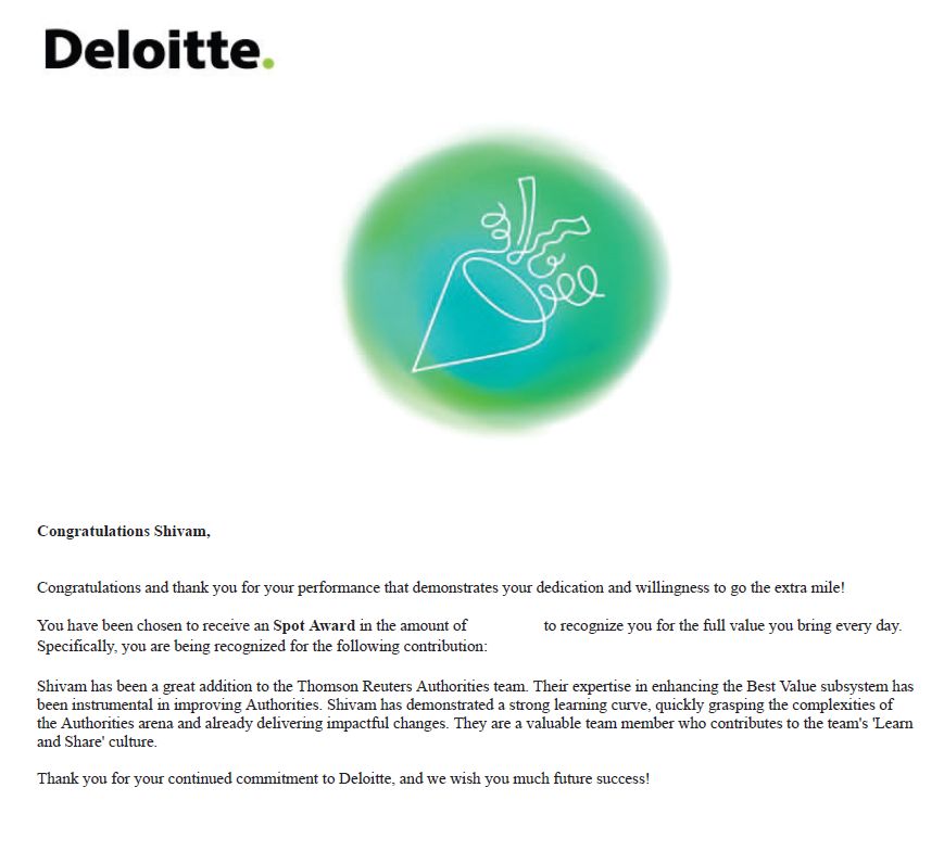 Shivam Soni on LinkedIn: #spotaward #hashedin #deloitte Shivam Soni on LinkedIn: #spotaward #hashedin #deloitte