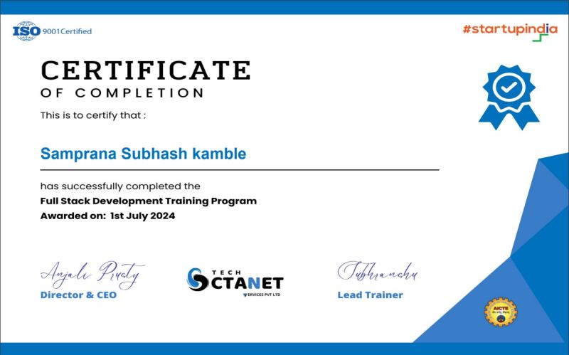 Samparna K. on LinkedIn: Full stack Development Training completion ... Samparna K. on LinkedIn: Full stack Development Training completion ...