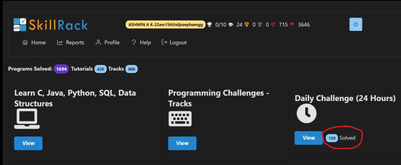 Ashwin A.K on LinkedIn: #codinginterview #dsa #skillrack #coding # ... Ashwin A.K on LinkedIn: #codinginterview #dsa #skillrack #coding # ...