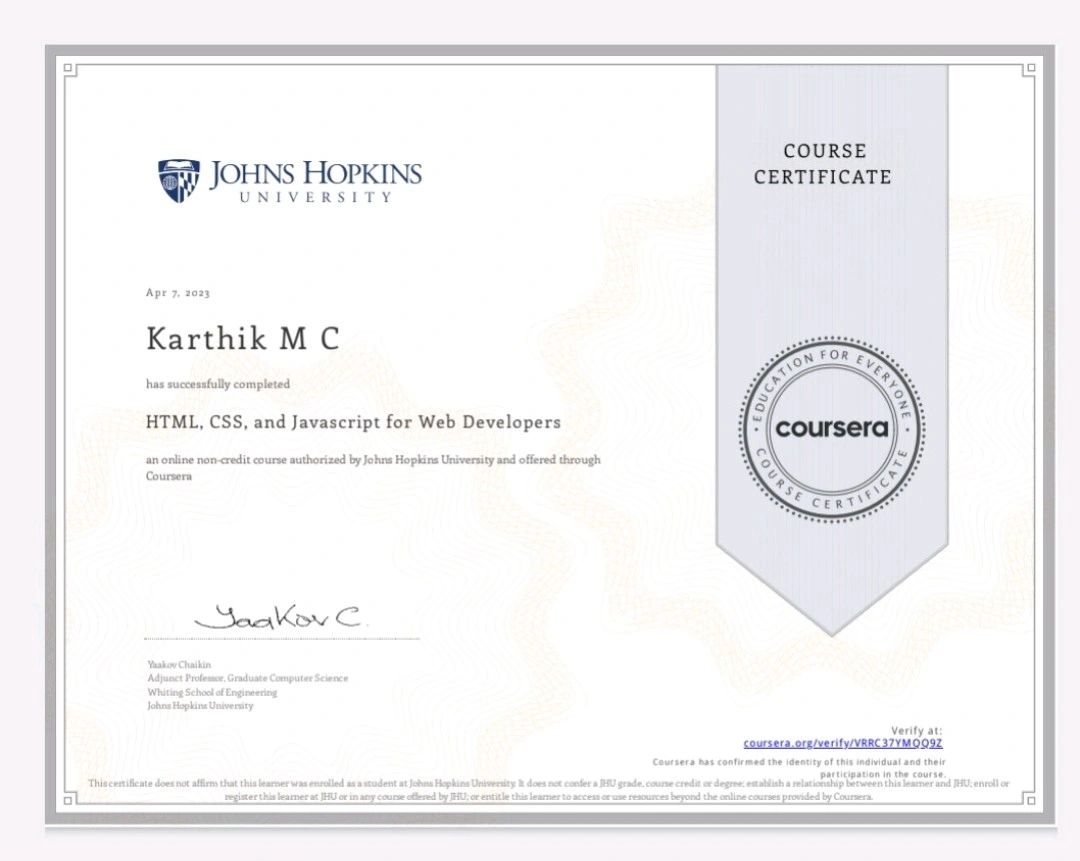 KARTHIK MC on LinkedIn: successfully completed HTML, CSS and JavaScript ... KARTHIK MC on LinkedIn: successfully completed HTML, CSS and JavaScript ...