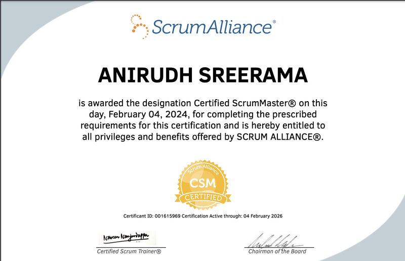Anirudh Sreerama on LinkedIn: #scrummaster #agilecertification Anirudh Sreerama on LinkedIn: #scrummaster #agilecertification