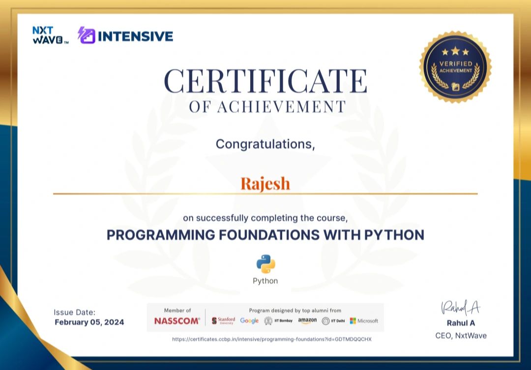Rajesh E on LinkedIn: #nxtwave #ccbp #coding #pythonprogramming Rajesh E on LinkedIn: #nxtwave #ccbp #coding #pythonprogramming