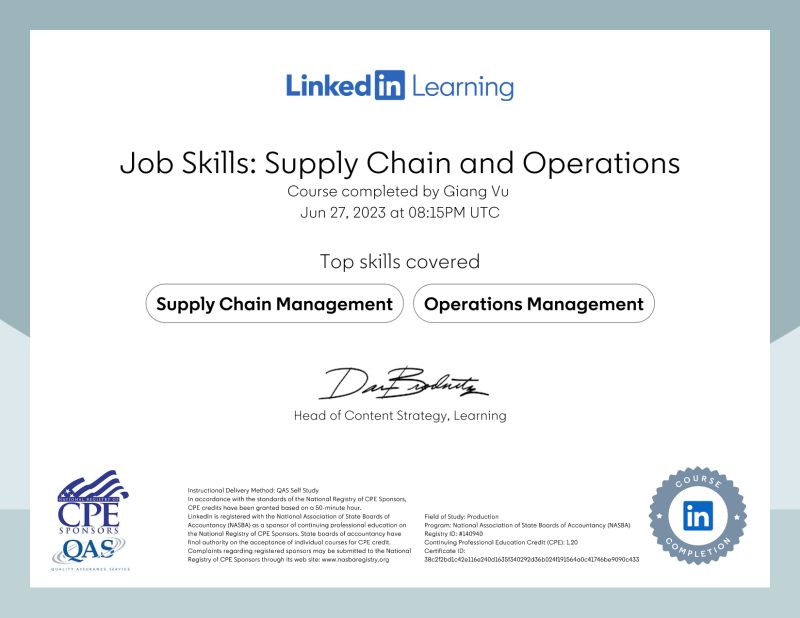 Giang Vu on LinkedIn: Certificate of Completion Giang Vu on LinkedIn: Certificate of Completion