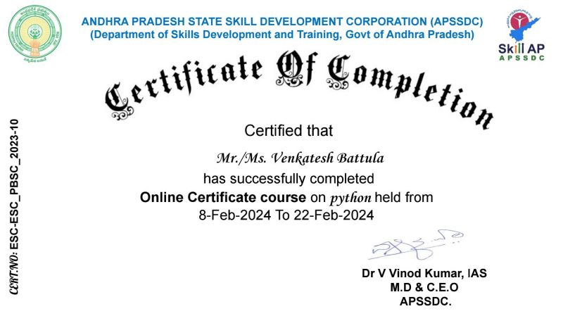 Venkatesh Battula on LinkedIn: #apssdc #skillap #python #pbsc Venkatesh Battula on LinkedIn: #apssdc #skillap #python #pbsc