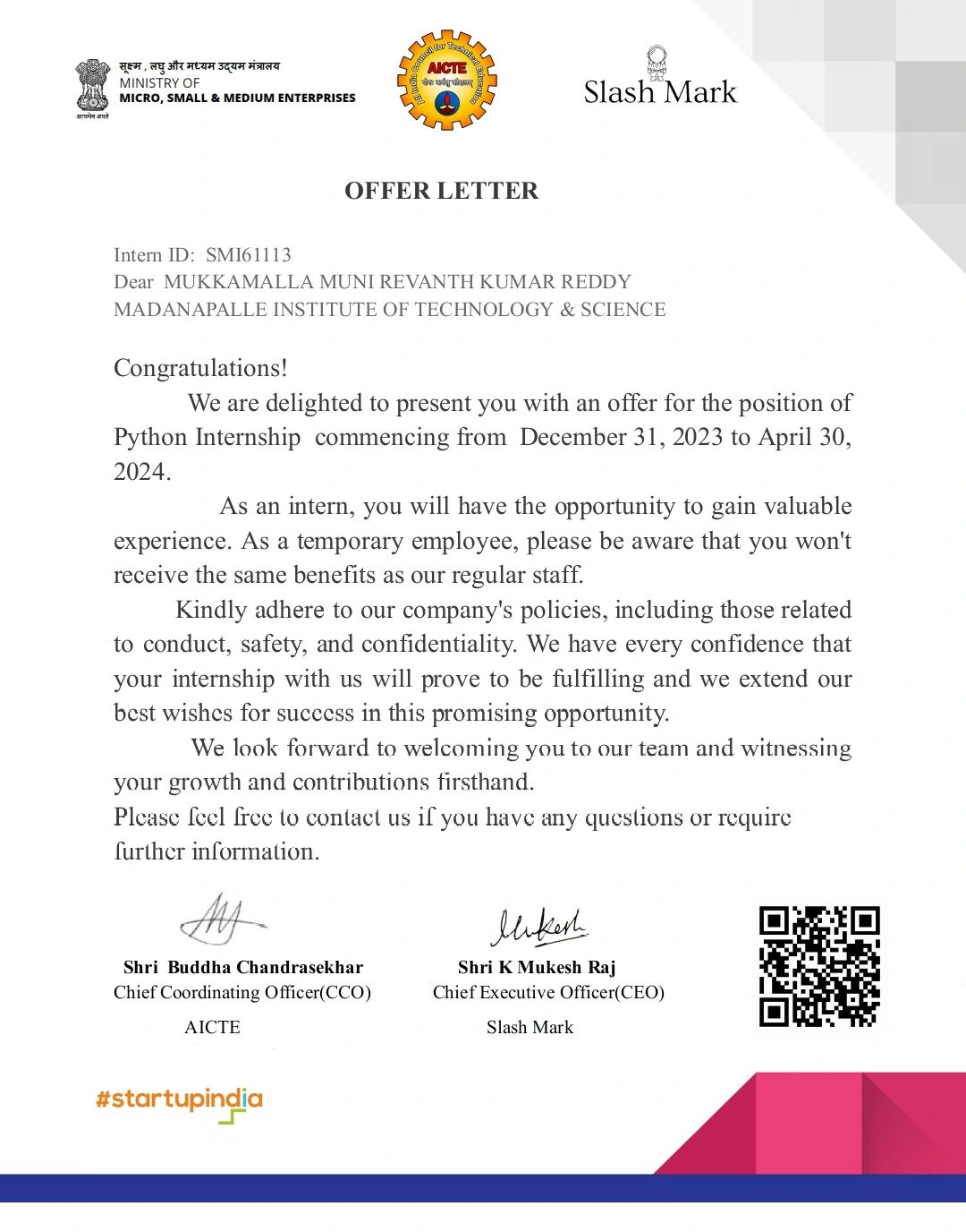 MUKKAMALLA MUNI REVANTH KUMAR REDDY on LinkedIn: I am share internship ... MUKKAMALLA MUNI REVANTH KUMAR REDDY on LinkedIn: I am share internship ...