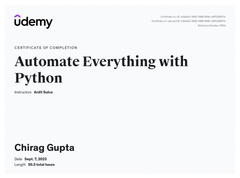 chirag gupta on LinkedIn: #python #automation #udemy #continuouslearning chirag gupta on LinkedIn: #python #automation #udemy #continuouslearning