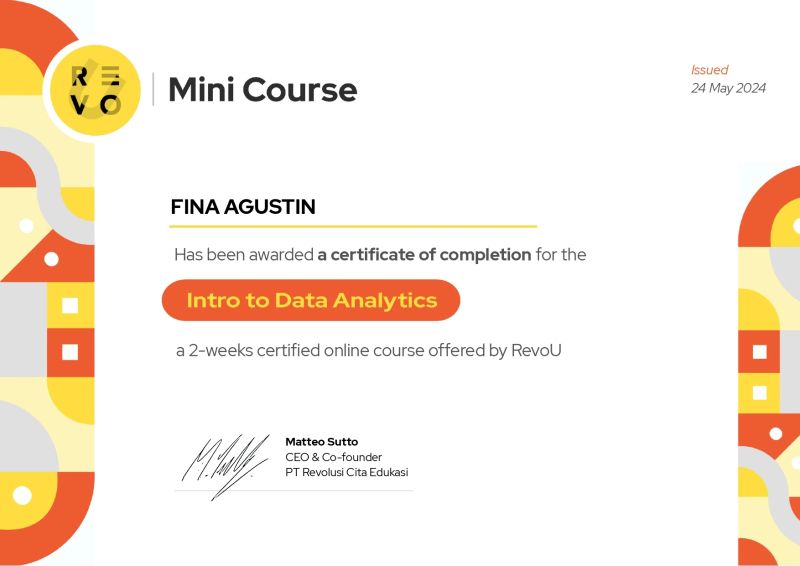 Fina Agustin on LinkedIn: I just completed a 2-week Data Analytics Mini ... Fina Agustin on LinkedIn: I just completed a 2-week Data Analytics Mini ...