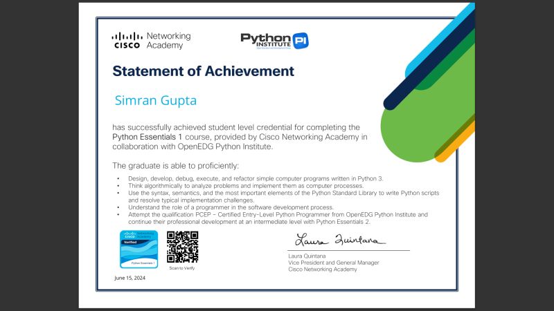 Simran Gupta on LinkedIn: #continuouslearning #python #ciscocertified # ... Simran Gupta on LinkedIn: #continuouslearning #python #ciscocertified # ...
