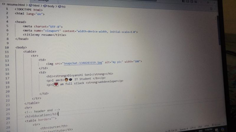 Divyanshi Soni on LinkedIn: I made my first project the name is Resume ... Divyanshi Soni on LinkedIn: I made my first project the name is Resume ...