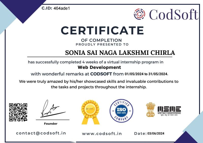 SONIA SAI NAGA LAKSHMI CHIRLA on LinkedIn: #internship #learning # ... SONIA SAI NAGA LAKSHMI CHIRLA on LinkedIn: #internship #learning # ...