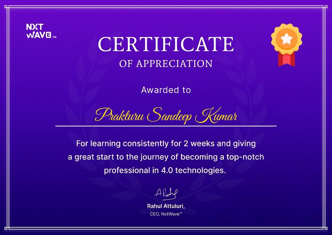 Sandeep Kumar Prakturu on LinkedIn: #ccbp #nxtwave #rahulattuluri Sandeep Kumar Prakturu on LinkedIn: #ccbp #nxtwave #rahulattuluri