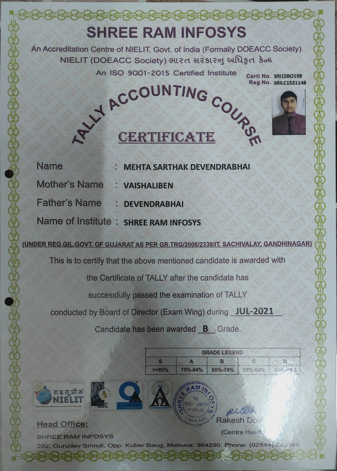 Sarthak Mehta on LinkedIn: Completed Tally ERP 9 on JULY 2021 with 'B ... Sarthak Mehta on LinkedIn: Completed Tally ERP 9 on JULY 2021 with 'B ...