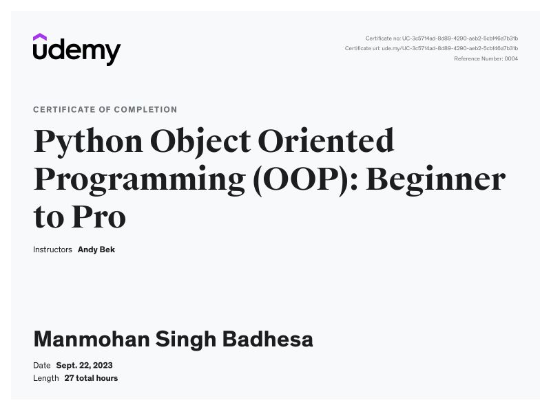 Manmohan Singh Badhesa on LinkedIn: #python #oop #programming #learning ... Manmohan Singh Badhesa on LinkedIn: #python #oop #programming #learning ...